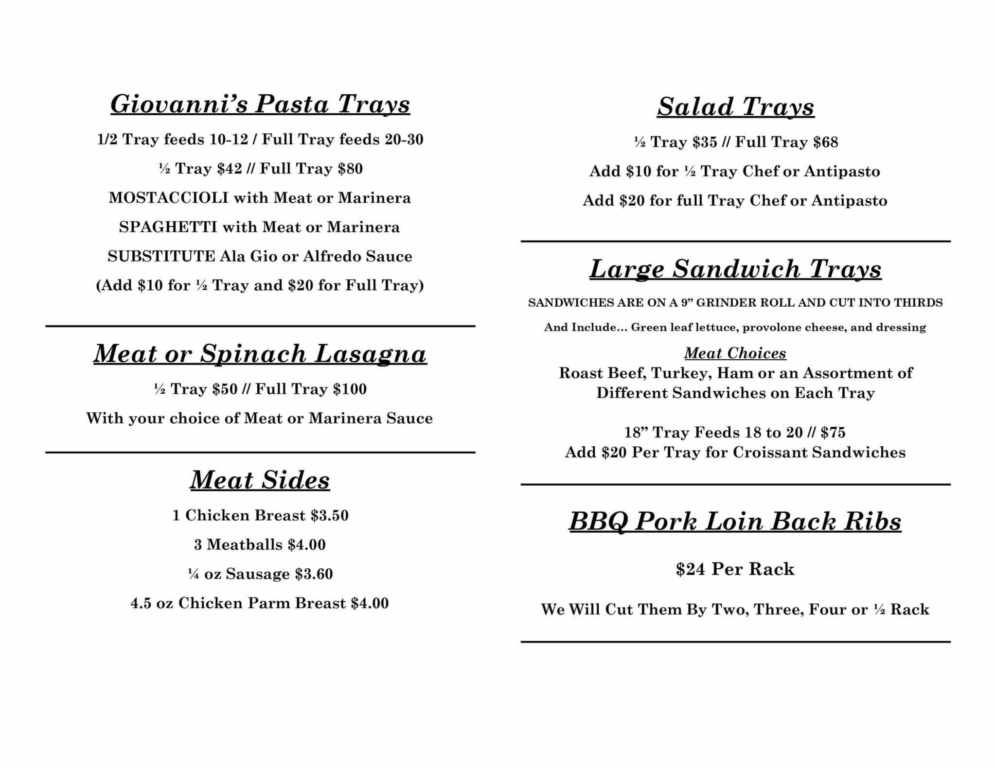 Catering - Giovanni's Pizza and Pasta