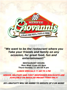 Menu - Giovanni's Pizza and Pasta